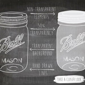 Chalkboard Mason Jar Clip Art. Hand Drawn White Mason Jar Clipart ...