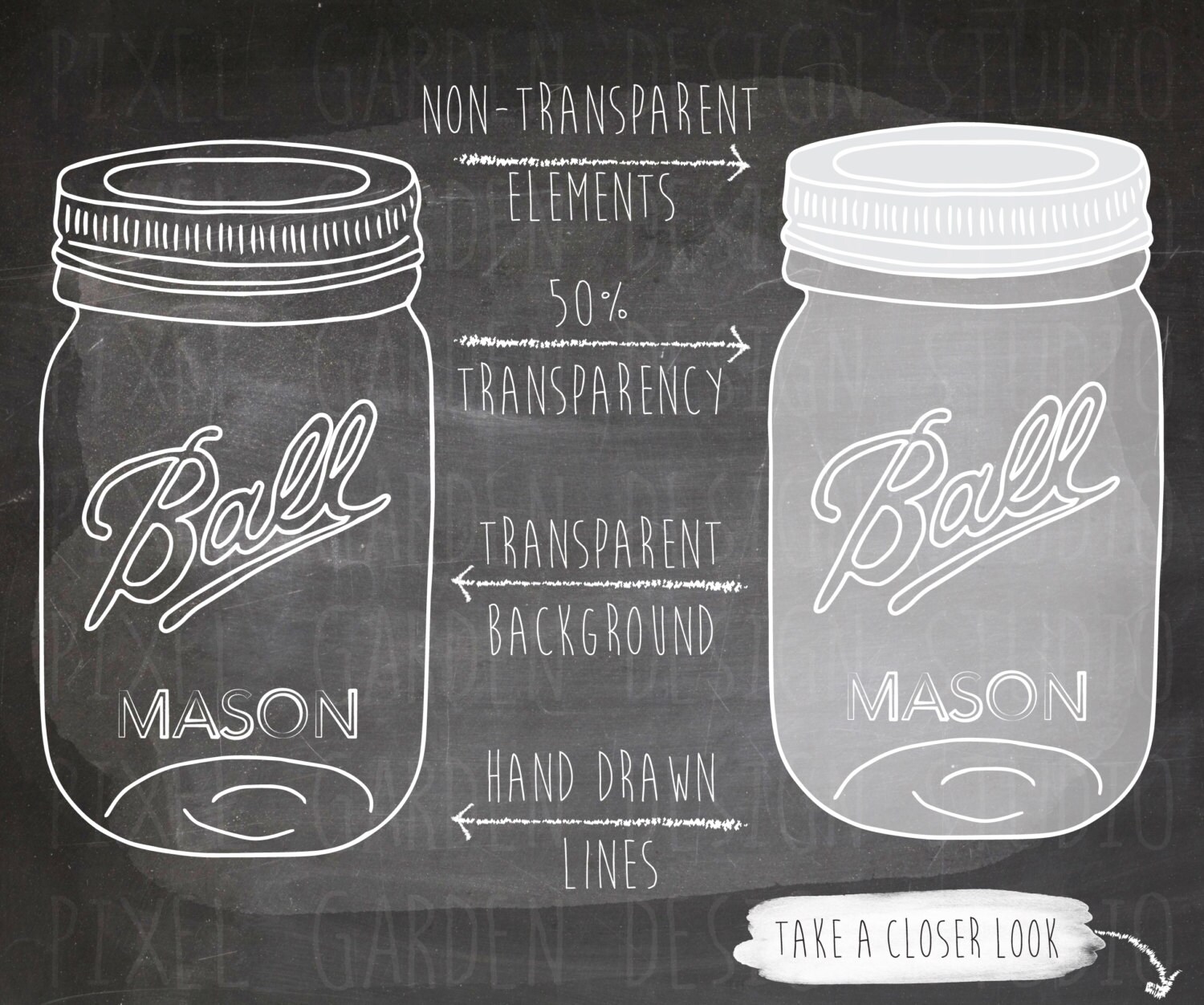 Chalkboard Mason Jar Clip Art. Hand Drawn White Mason Jar | Etsy