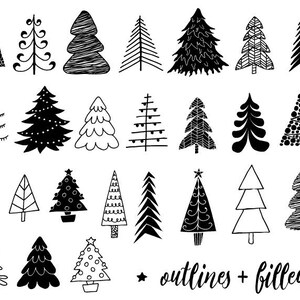 Doodle Christmas Tree Clip Art. Hand Drawn Christmas Tree Illustrations ...