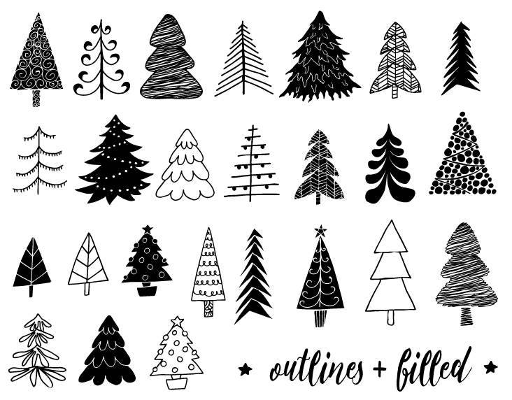 Doodle Christmas Tree Clip Art. Hand Drawn Christmas Tree | Etsy