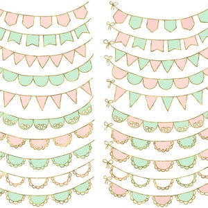 Gold Bunting Banner Clip Art. Mint & Pink Bunting Clipart. Gold Glitter ...