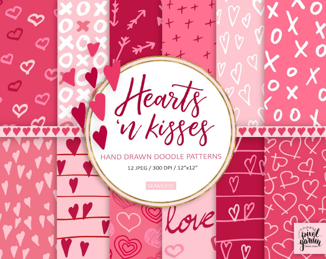 Valentines Day Digital Paper. Minimalist Love, Hearts Background. Hand ...
