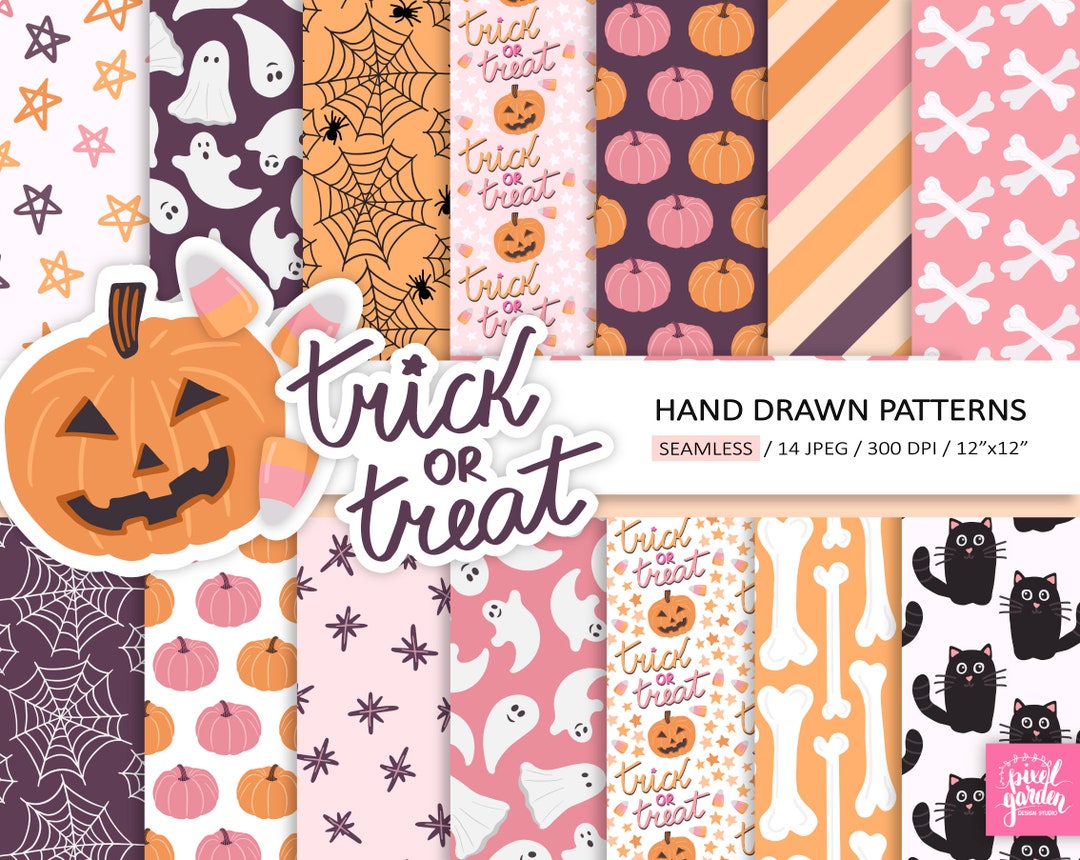 Cute Halloween Digital Paper. Hand Drawn Spooky Halloween Background ...