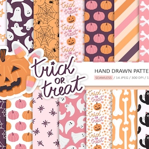 Cute Halloween Digital Paper. Hand Drawn Spooky Halloween Background ...