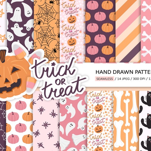 Cute Halloween Digital Paper. Hand Drawn Spooky Halloween - Etsy