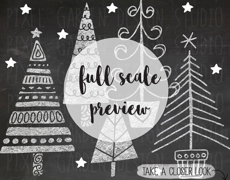 Chalkboard Christmas Tree Clip Art. Hand Drawn Chalk Christmas - Etsy