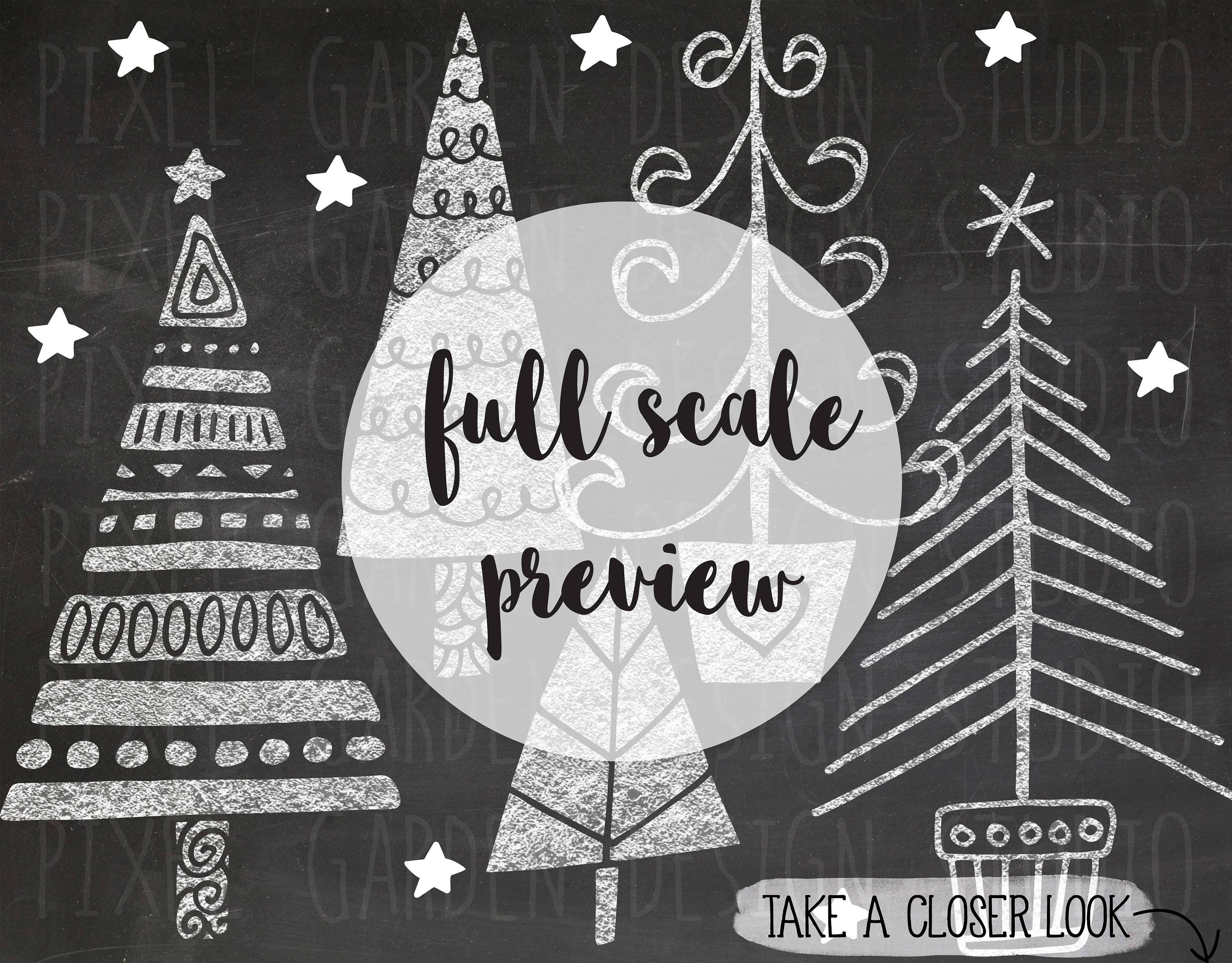 Chalkboard Christmas Tree Clip Art. Hand Drawn Chalk Christmas - Etsy
