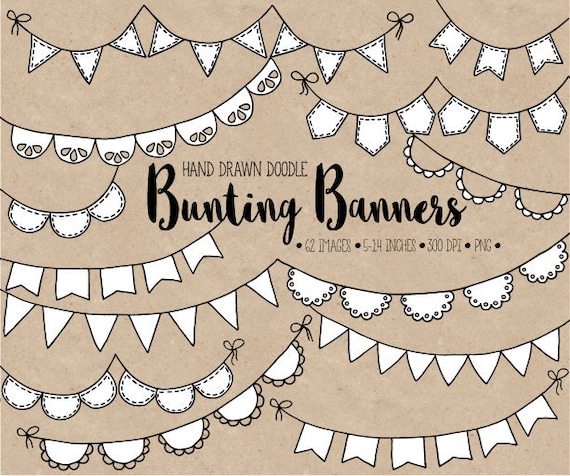 Doodle Bunting Banner Clipart. Hand Drawn Birthday Bunting. | Etsy
