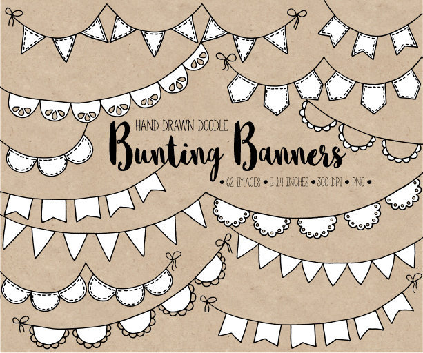 Doodle Bunting Banner Clipart. Hand Drawn Birthday Bunting. | Etsy