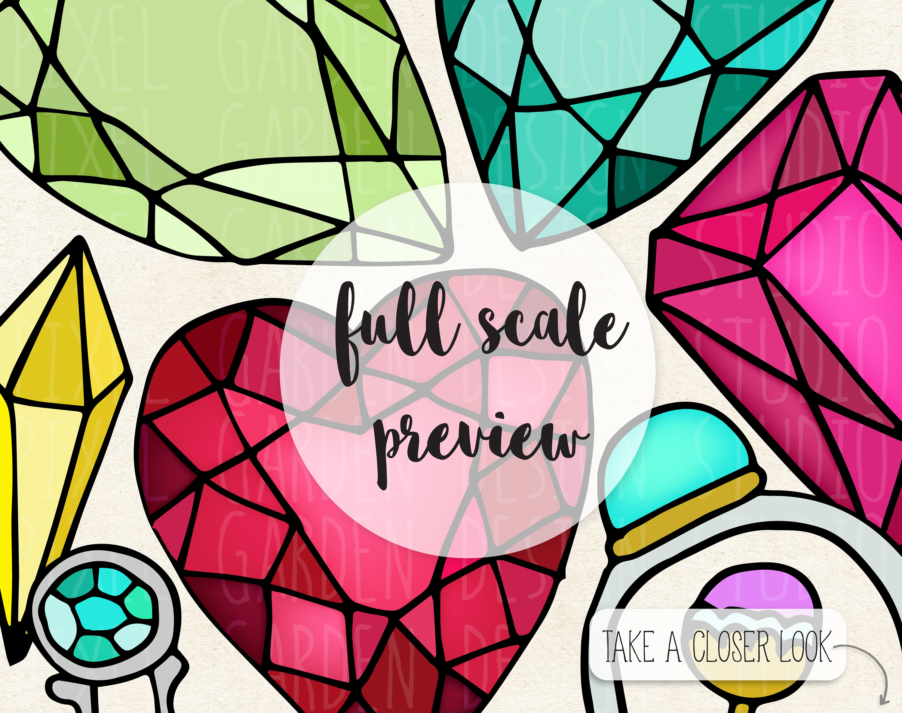 Doodle Gems, Jewelry Clipart. Hand Drawn Gemstone, Jewellery, Emerald ...