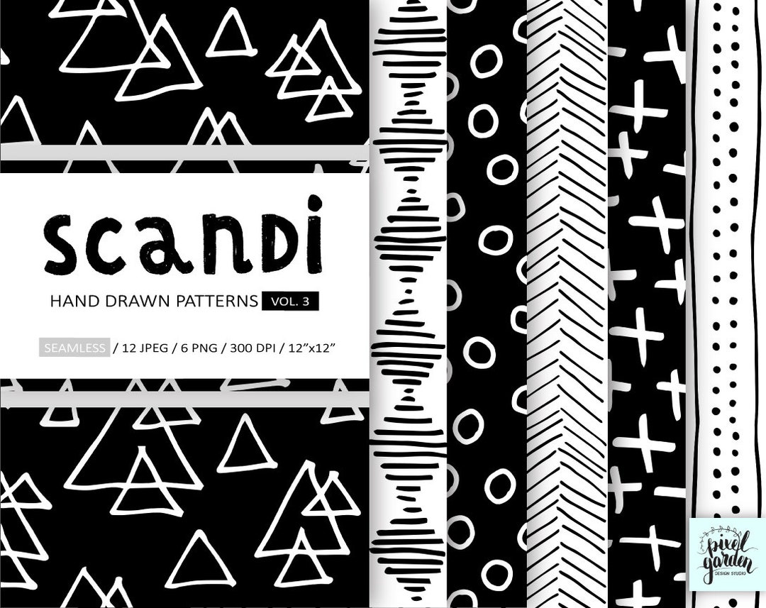 Hand Drawn Geometric Digital Paper. Minimalist Scandi, Nordic ...