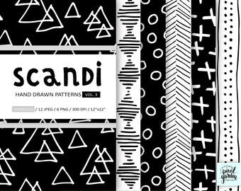 Hand Drawn Geometric Digital Paper. Minimalist Scandi Nordic - Etsy
