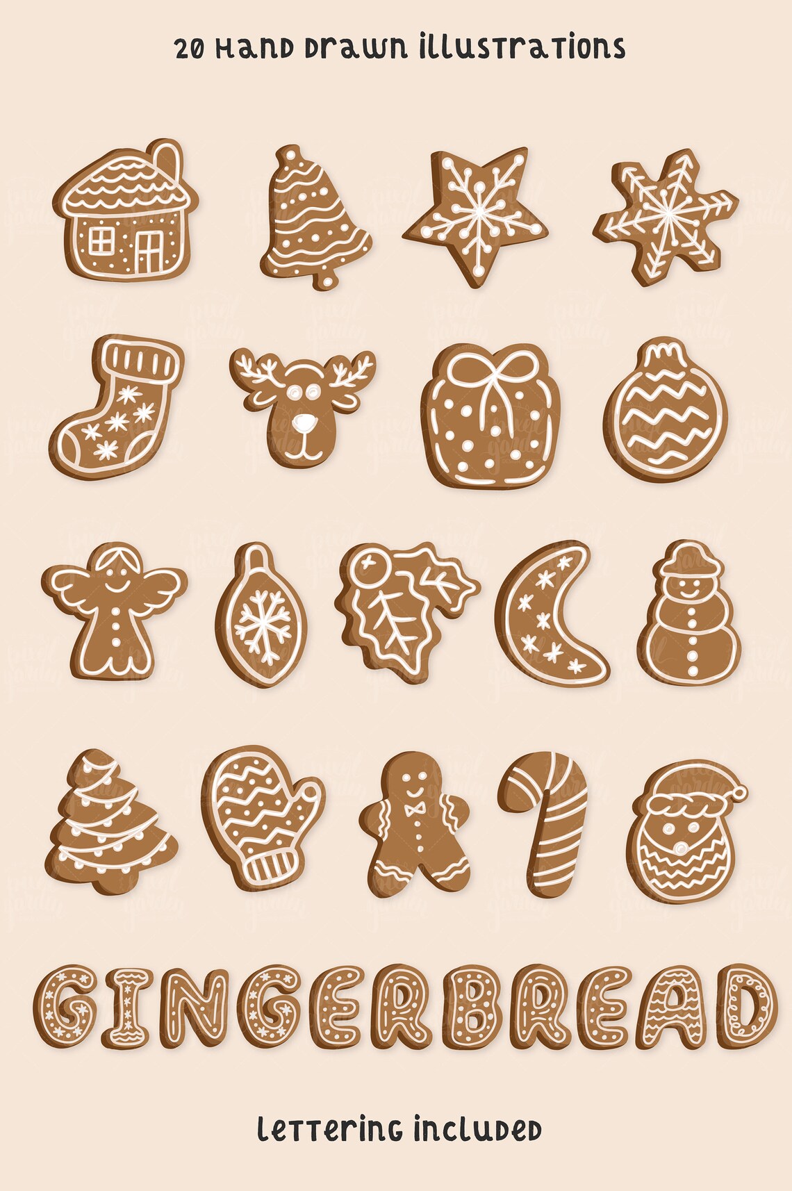 Christmas Cookies Clip Art. Hand Drawn Gingerbread Illustrations ...