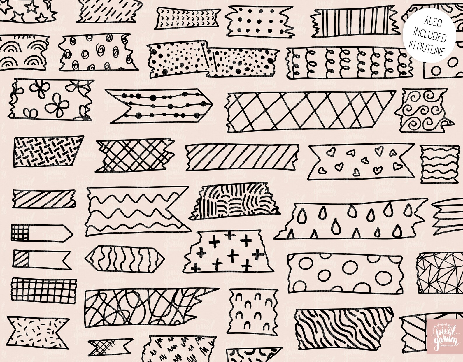 Washi Tape Clipart. Hand Drawn Washi Clip Art. Doodle Scotch - Etsy