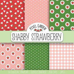Shabby Strawberry Digital Paper. Cottage Chic Scrapbooking Paper ...