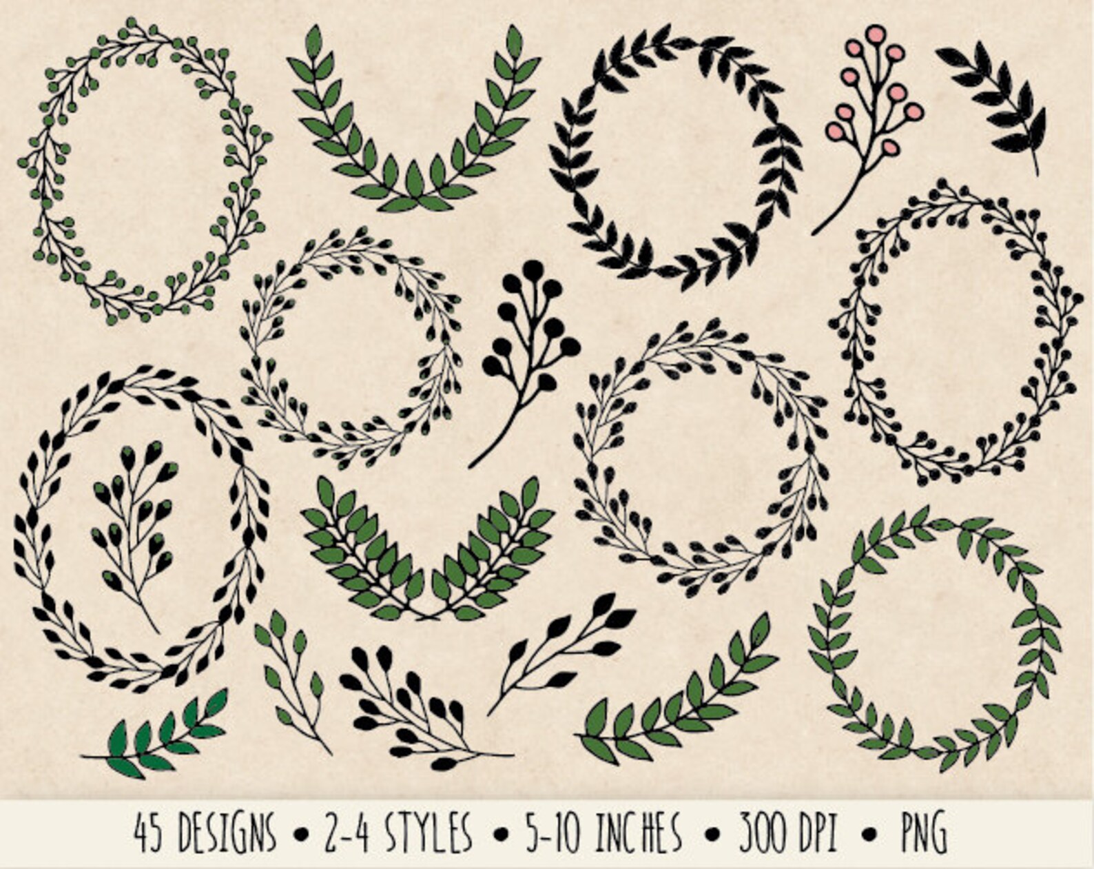 Hand Drawn Floral Wreaths and Laurels Clip Art. Doodle Wreaths | Etsy