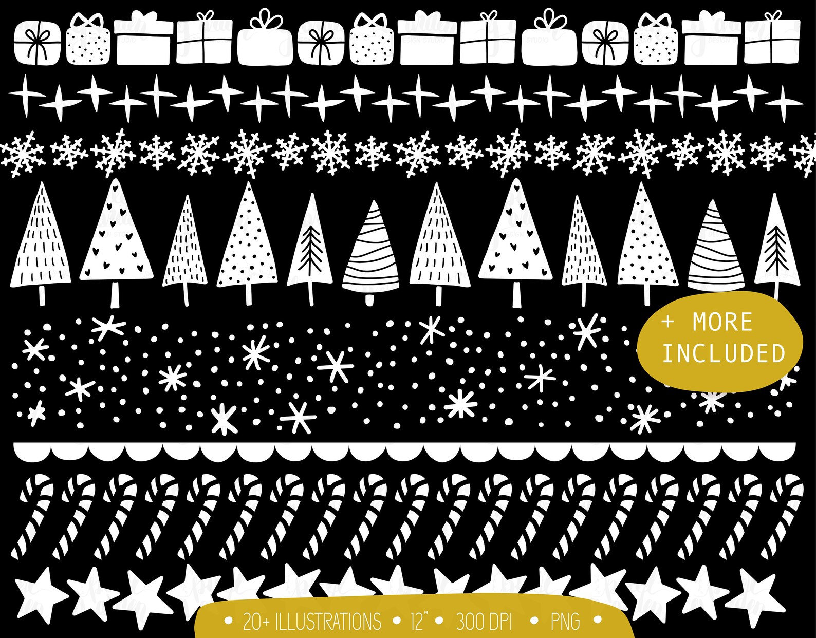 Christmas Borders Clip Art. Scandi, Nordic Digital Ribbon Clipart ...