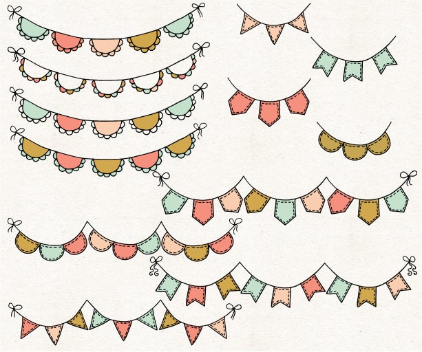 Hand Drawn Bunting Clip Art. Doodle Bunting Banners. Digital - Etsy