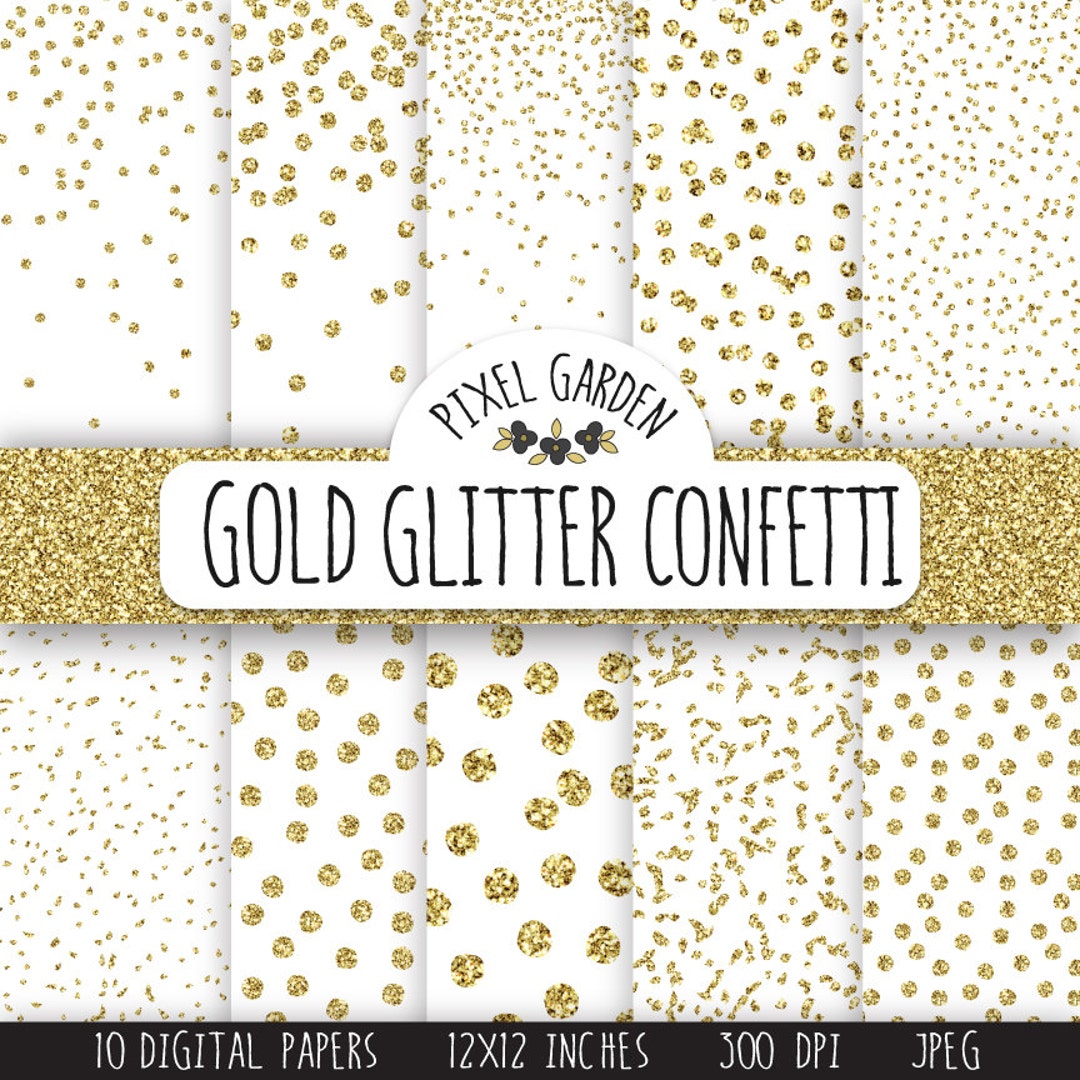Gold Glitter Confetti Digital Paper. Gold Metallic Dot Confetti ...