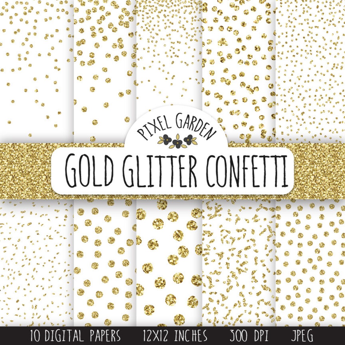 Gold Glitter Confetti Digital Paper. Gold Metallic Dot - Etsy