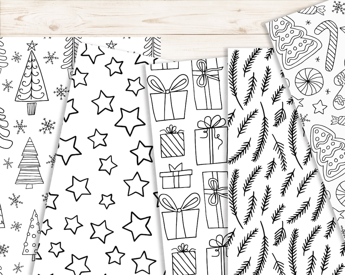 Hand Drawn Christmas Digital Paper. Seamless Doodle Winter - Etsy