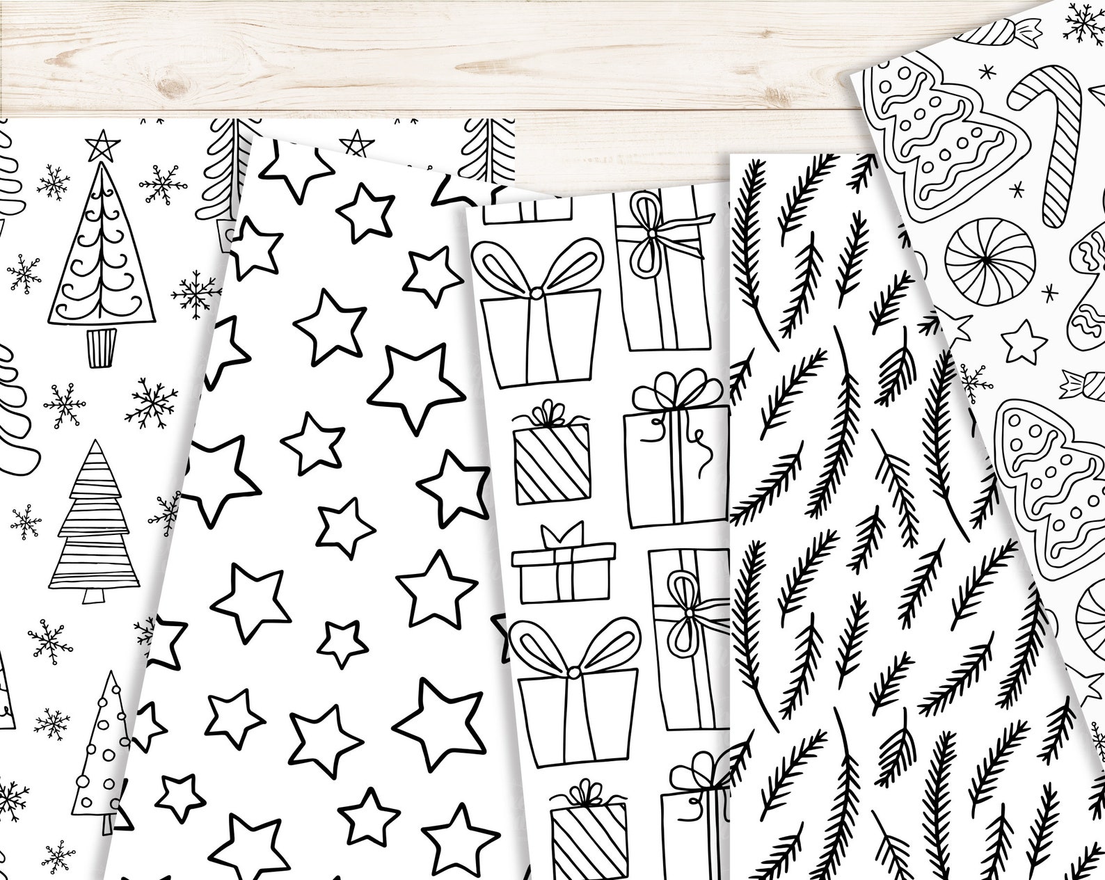 Hand Drawn Christmas Digital Paper. Seamless Doodle Winter Holiday ...