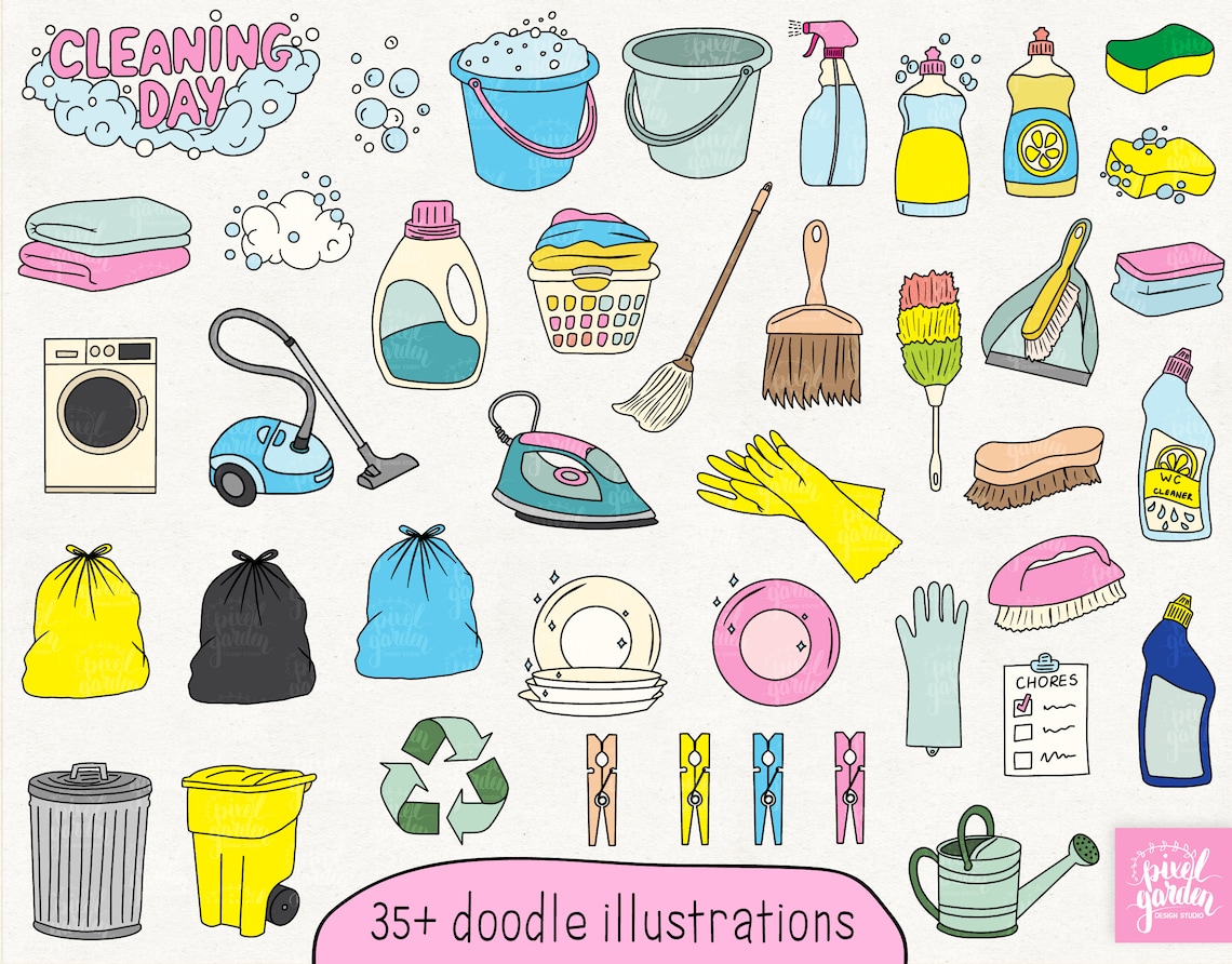 Hand Drawn Chores Clip Art. Doodle Kids Chore Planner - Etsy