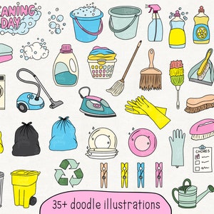 Hand Drawn Chores Clip Art. Doodle Kids Chore Planner Stickers. Pink ...