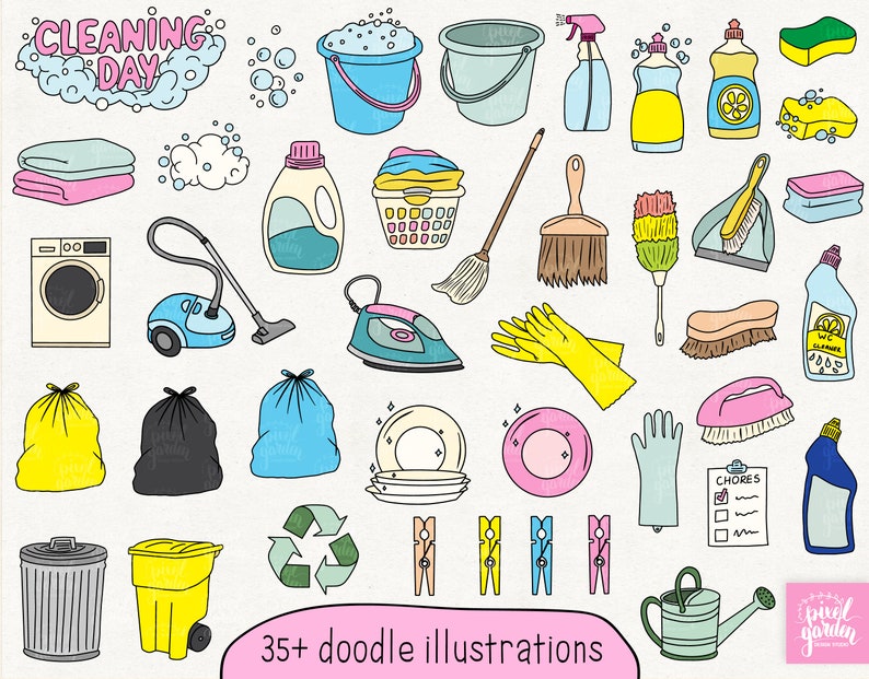Hand Drawn Chores Clip Art. Doodle Kids Chore Planner - Etsy
