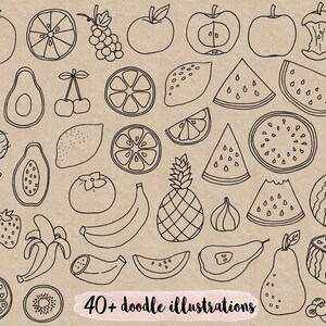 Hand Drawn Fruits Clipart. Tropical Fruits, Berries Clipart. Summer ...