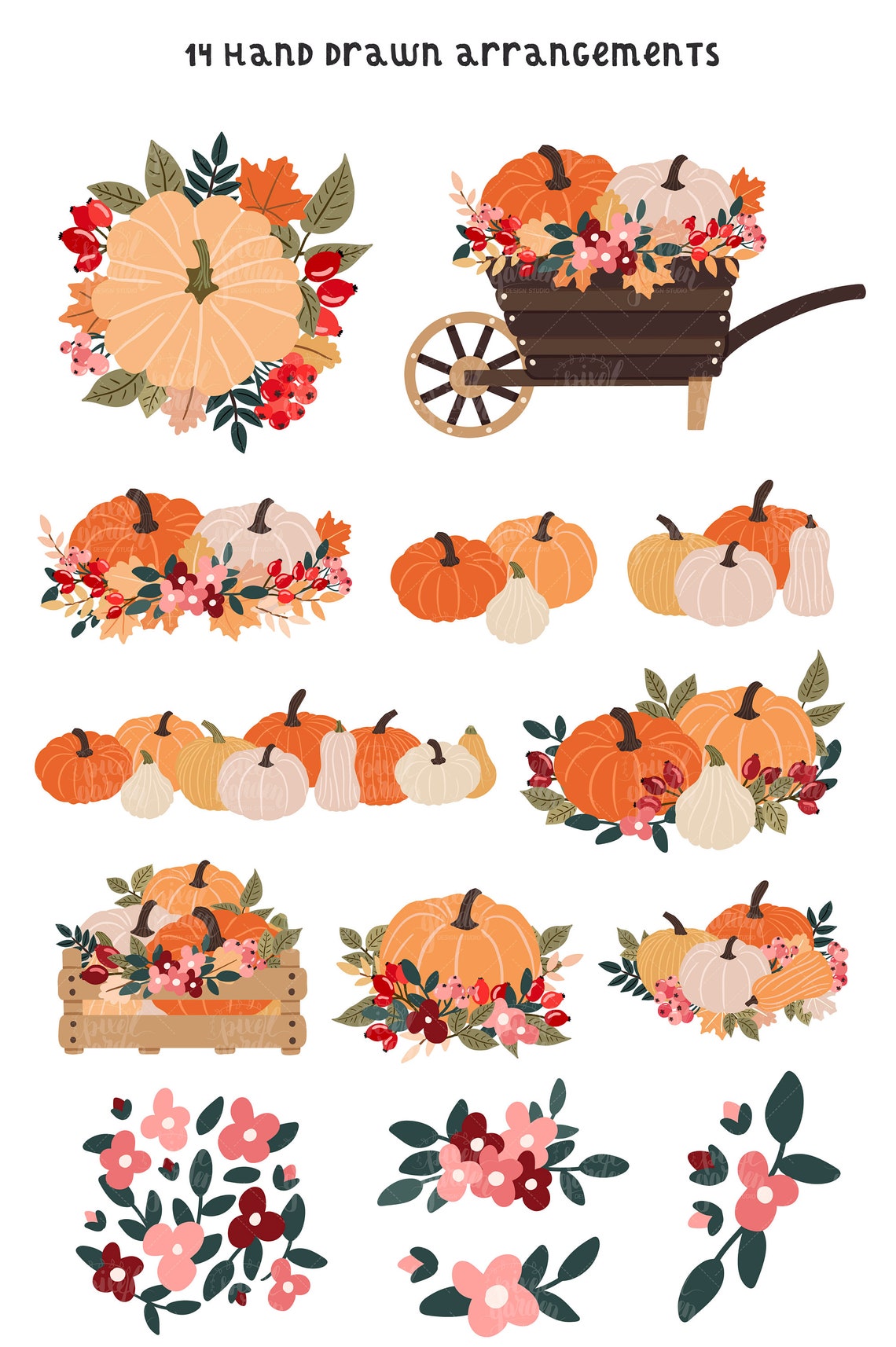 Fall Pumpkin Clip Art. Hand Drawn Pumpkin Patch Clipart. Fall - Etsy