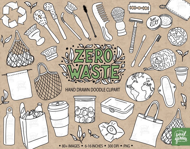 Zero Waste Clip Art. Hand Drawn Eco Friendly Clipart. Doodle - Etsy