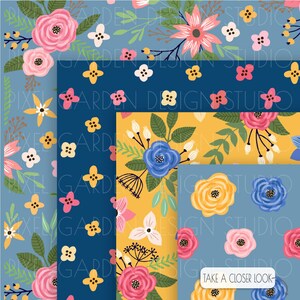 Navy Floral Digital Paper. Peony, Rose Blossom Scrapbook Paper. Pink ...