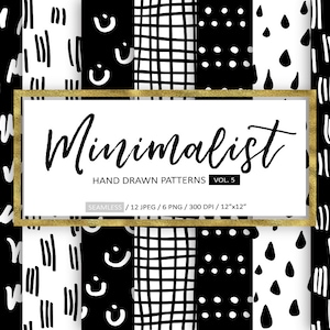 Minimalist Digital Paper. Black White Geometric Doodle Pattern. Hand ...