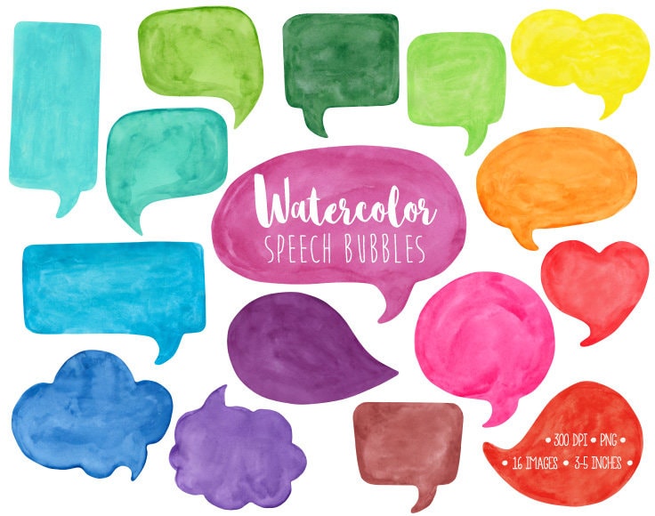 Speech Bubble Clipart. Watercolor Speech Bubble Clip Art. Hand Painted ...