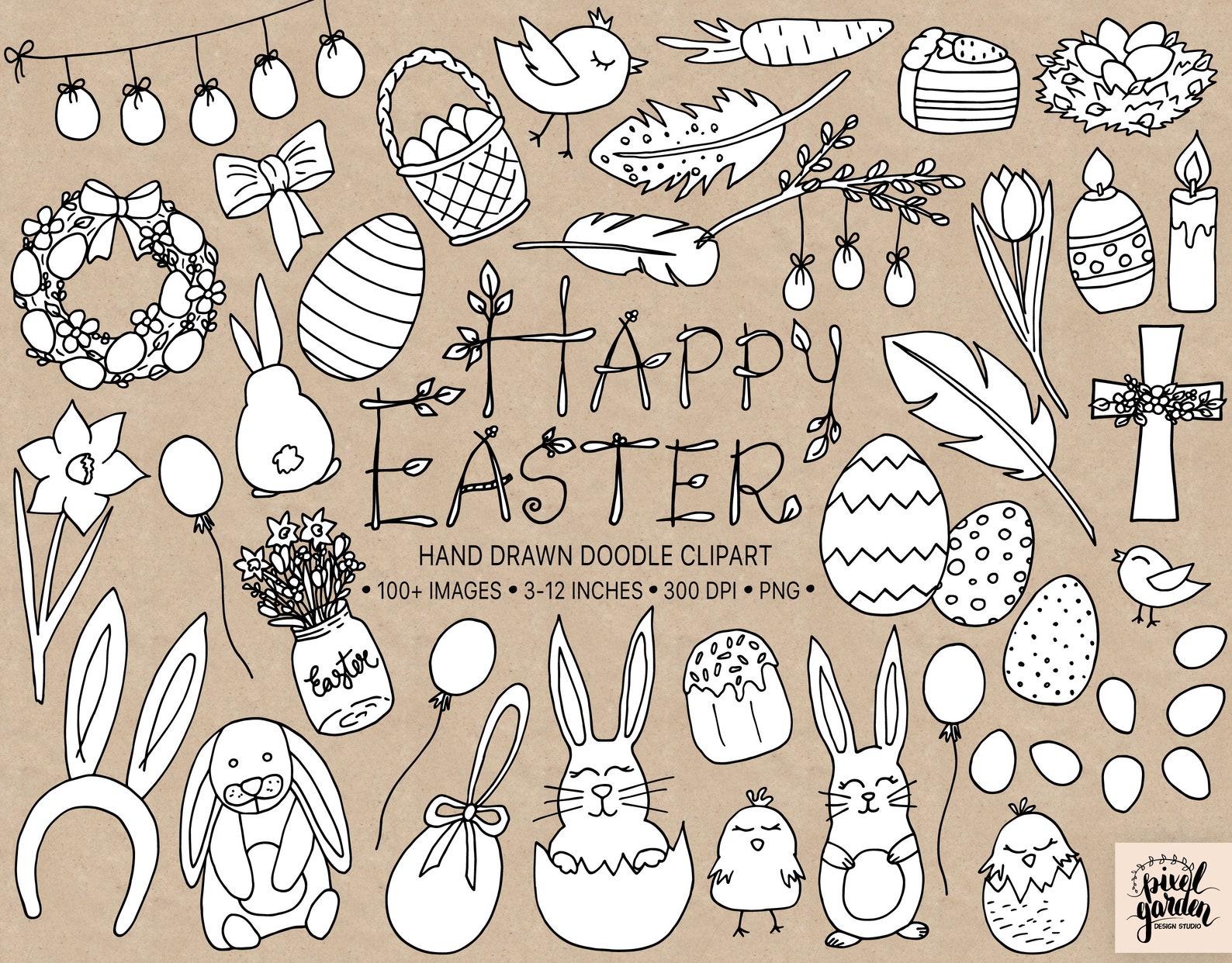 Easter Clipart. Hand Drawn Easter Egg Clip Art. Black & White | Etsy