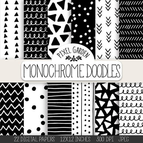 Doodle Digital Paper. Monochrome Geometric Chevron Polka Dot | Etsy