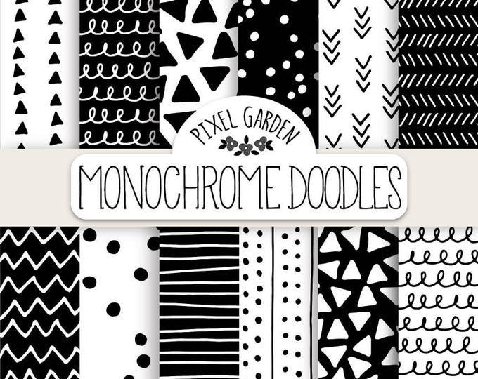 Doodle Digital Paper. Monochrome Geometric Chevron Polka Dot - Etsy