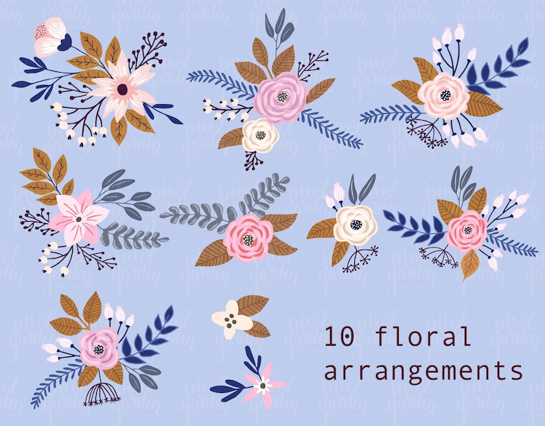 Hand Drawn Floral Clip Art. Hand Drawn Botanical - Etsy