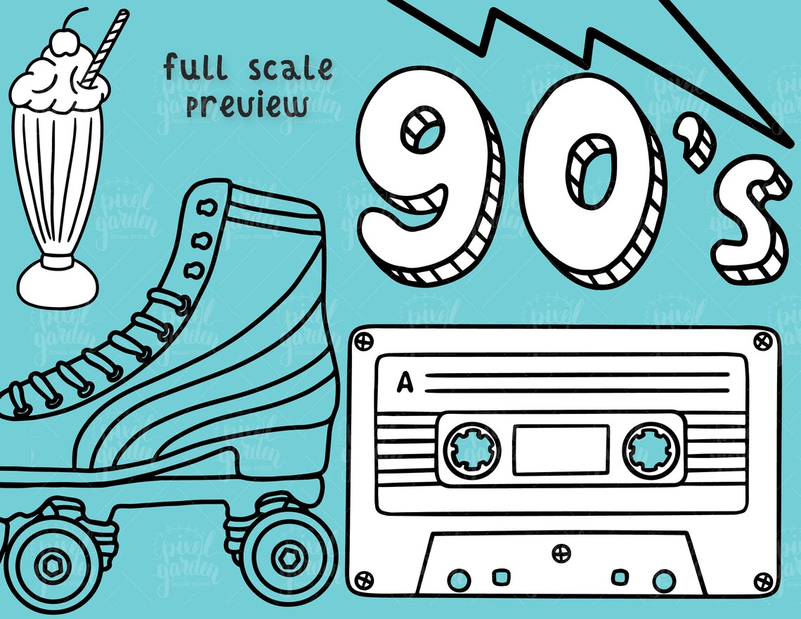 80s Doodle Clipart. Hand Drawn Eighties, Nineties Nostalgia Clip Art ...