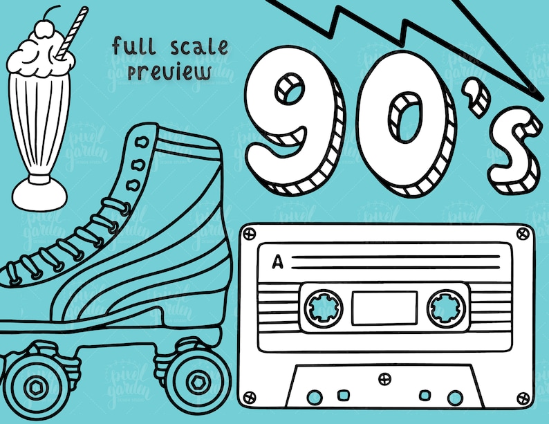 80s Doodle Clipart. Hand Drawn Eighties, Nineties Nostalgia Clip Art ...