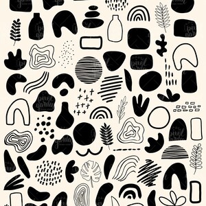 Abstract Boho Clip Art. Organic Abstract Collage Element Clipart. Mint, Pink Geometric Hand ...