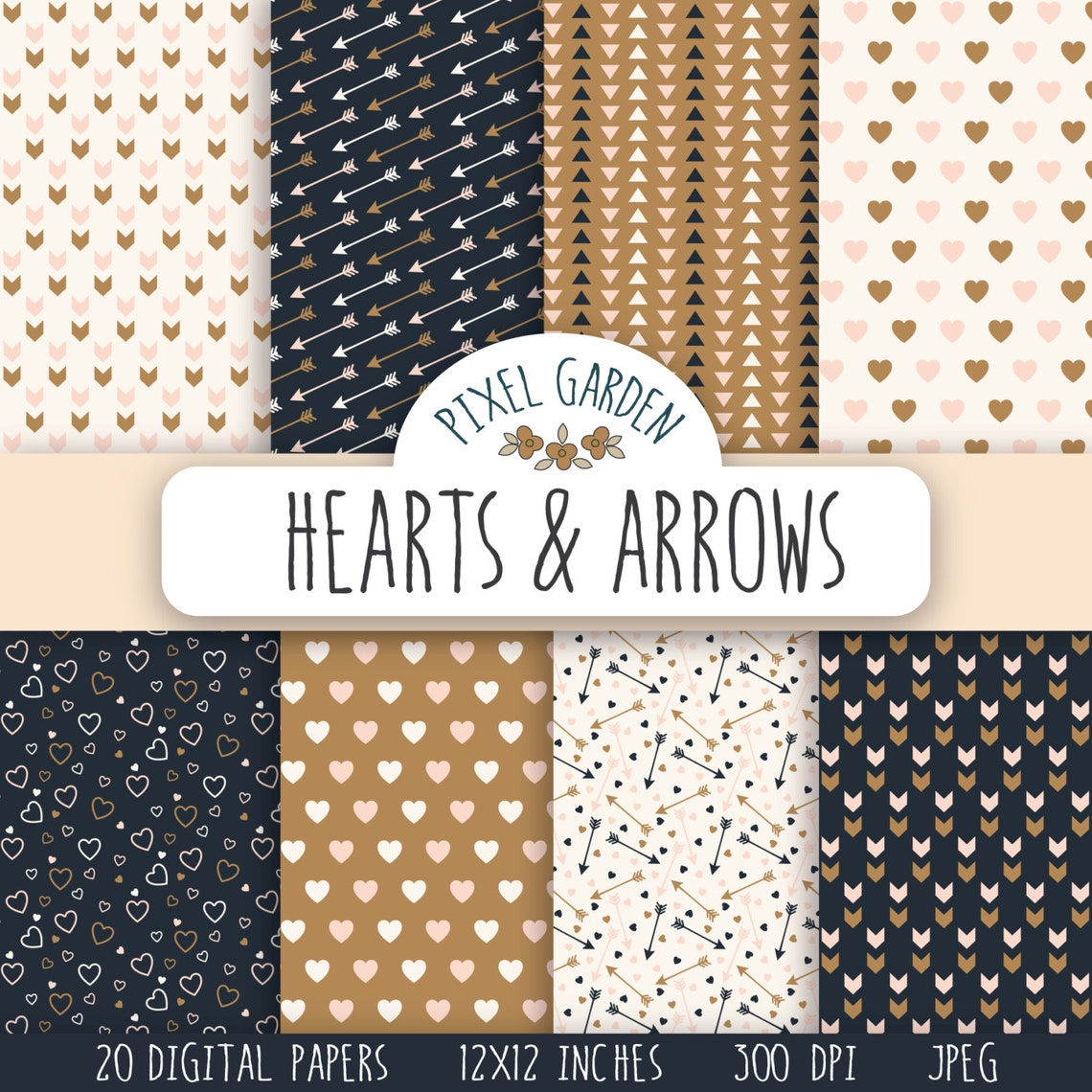 Hearts and Arrows Digital Paper Pack. Hearts Scrapbooking | Etsy