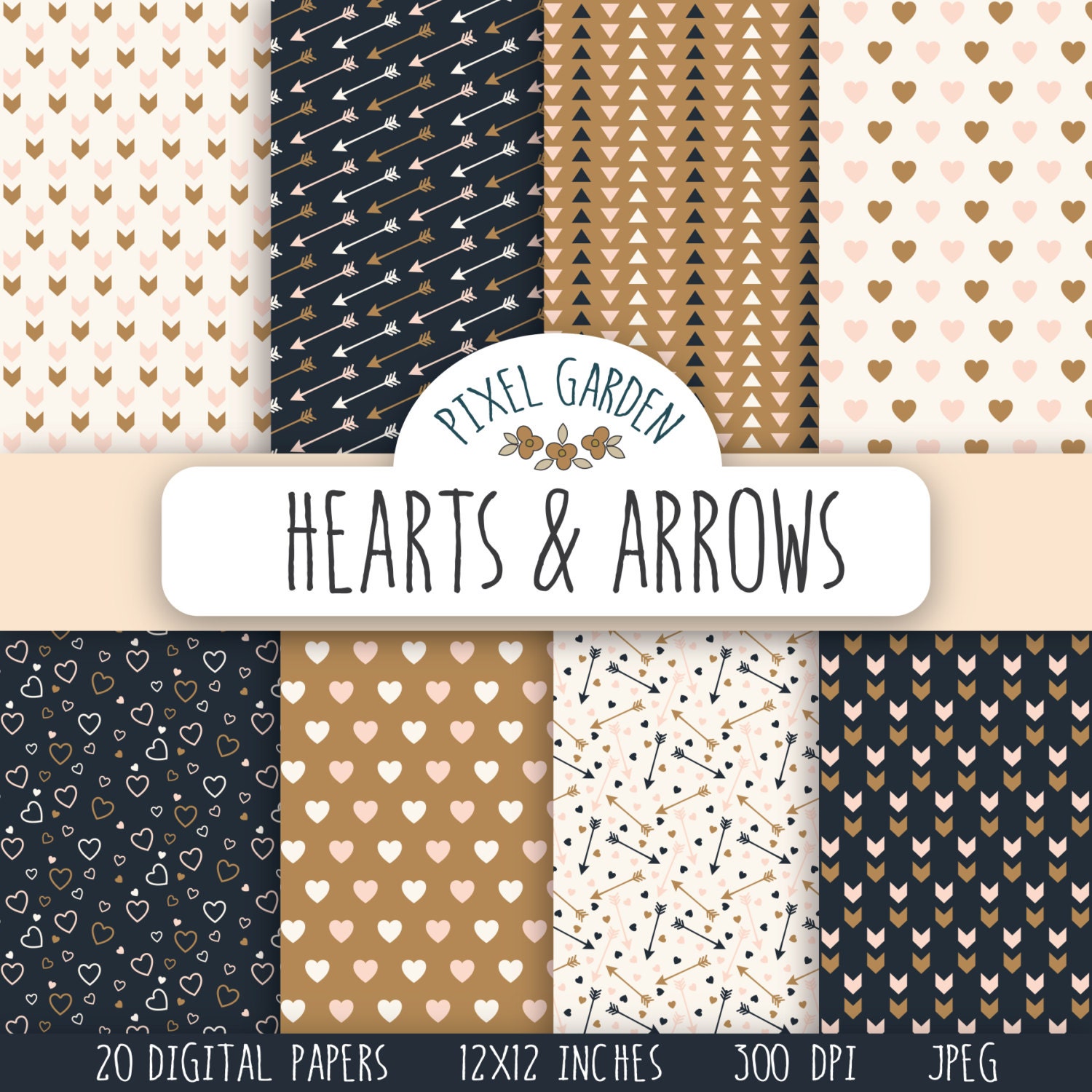 Hearts and Arrows Digital Paper Pack. Hearts Scrapbooking - Etsy Australia