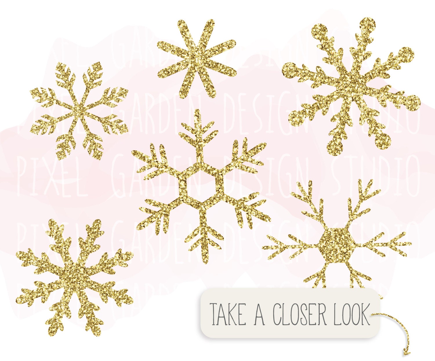 Gold Glitter Snowflake Clipart. Christmas Snowflake Clip Art. - Etsy UK