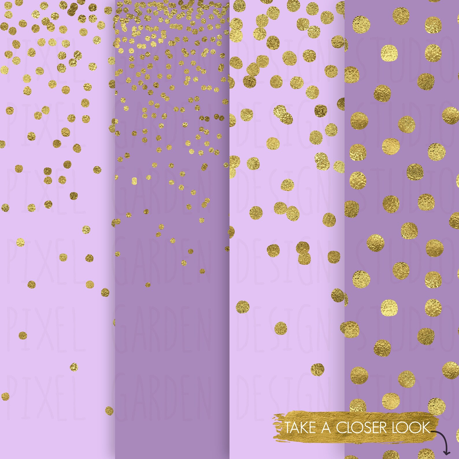 Gold Confetti Digital Paper. Purple Gold Dot Confetti | Etsy