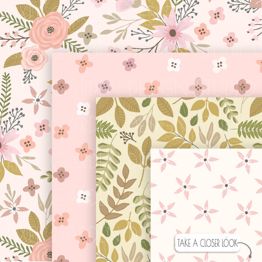Soft Pink Floral Digital Paper. Cottage Chic Scrapbooking - Etsy
