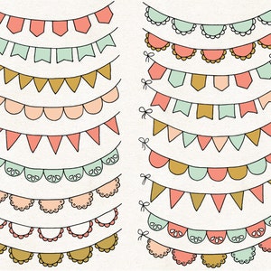Hand Drawn Bunting Clip Art. Doodle Bunting Banners. Digital Garland ...