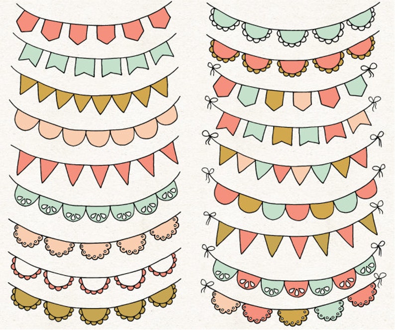 Hand Drawn Bunting Clip Art. Doodle Bunting Banners. Digital | Etsy