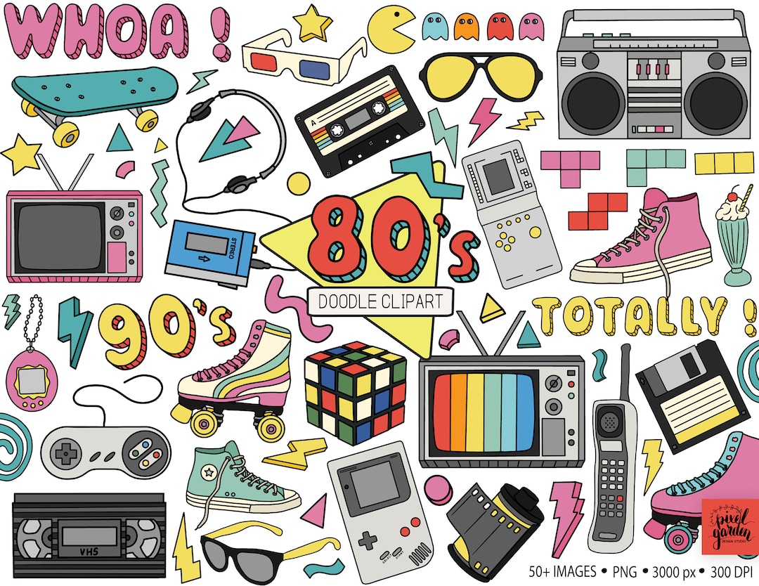 80s Doodle Clipart. Hand Drawn Eighties, Nineties Nostalgia Clip Art ...